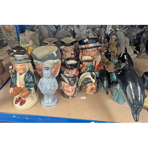 LARGE SELECTION DOULTON & OTHER TOBY JUGS & 3 POOLE POTTERY DOLPHINS ON ...