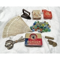 LATE 19TH CENTURY CARVED BONE FAN, MARBLES, RONSON SERVICE OUTFIT BOX ...