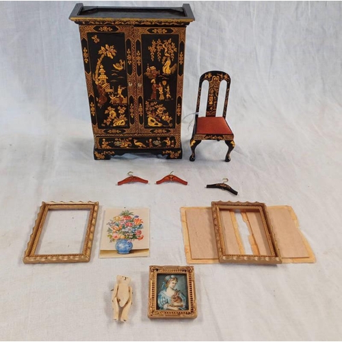 JUDITH DUNGER DOLLS HOUSE FURNITURE INCLUDING WARDROBE, CHAIR, THREE ...