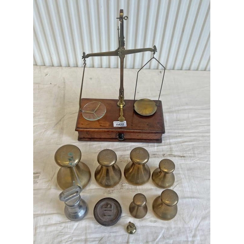 CASED SET OF SCALES ALONG WITH VARIOUS WEIGHTS