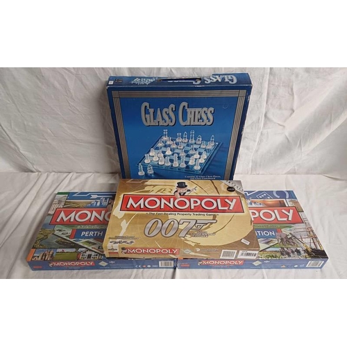 THREE SEALED MONOPOLY SETS INCLUDING DUNDEE, PERTH, JAMES BOND 007 ...