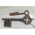 18TH / 19TH CENTURY LARGE IRON KEY, 23 CM LONG AND ONE OTHER -2-