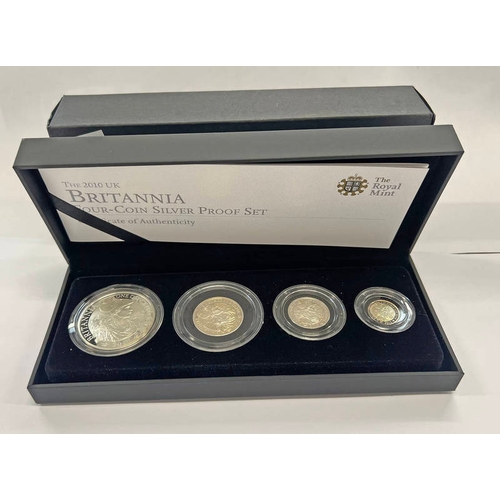 2010 UK BRITANNIA FOUR-COIN SILVER PROOF SET, IN CASE OF ISSUE, WITH C.O.A.