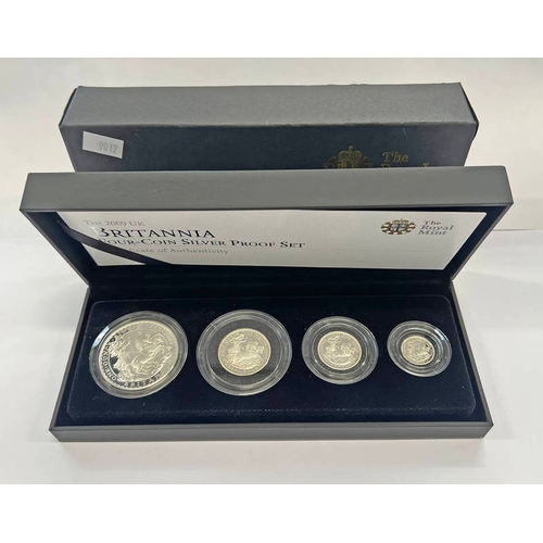 2009 UK BRITANNIA FOUR-COIN SILVER PROOF SET, IN CASE OF ISSUE, WITH C.O.A.