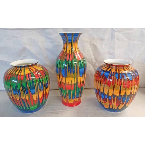 3 BRIAN WOOD POTTERY MONTAGE VASES, TALLEST 30CM