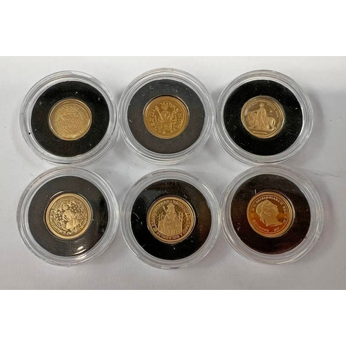 6 MODERN REPRODUCTION 0.5 GRAM GOLD COINS IN CAPSULES