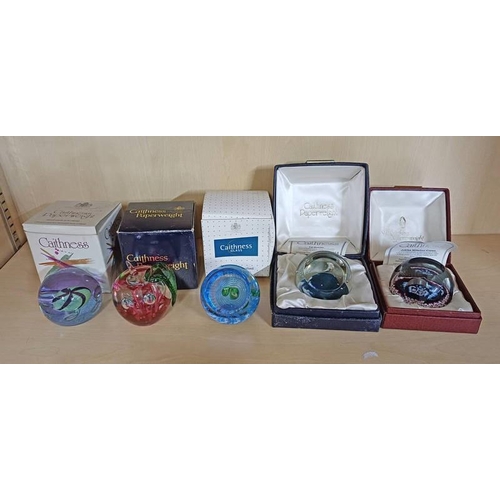 5 VARIOUS CAITHNESS GLASS PAPERWEIGHTS - MOST BOXED