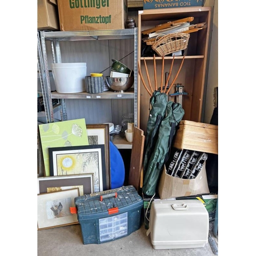 SEWING MACHINE, TOOL BOX WITH CONTENTS, FOLDING CHAIRS, FRAMED PRINTS ...
