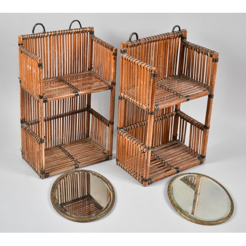 A Pair of Wall Hanging Edwardian Shelf/Display Units with Oval mirrors ...