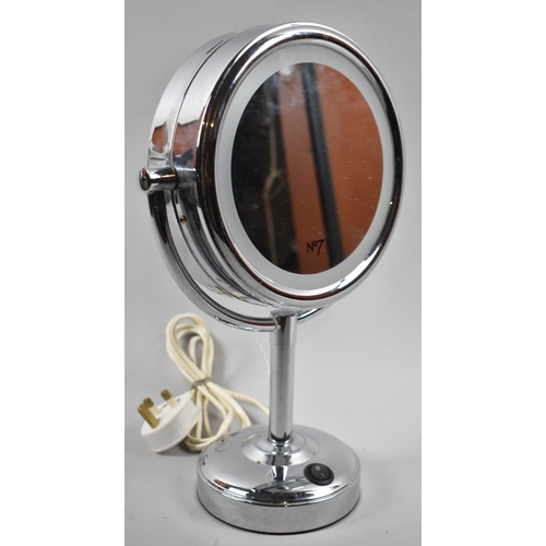 A Modern Chromed Illuminated No. 7 Makeup Mirror, 27cm high