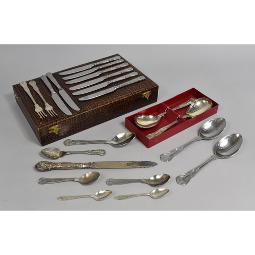 A Collection of Various Kings Pattern Cutlery together with Two Silver ...