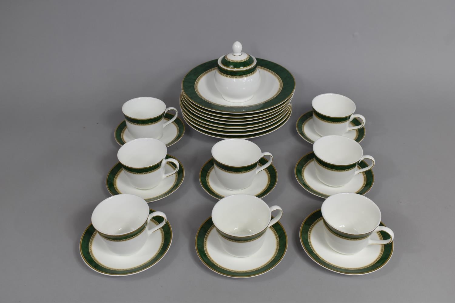 A Royal Doulton Green Marble Tea Set to comprise Eights Cups and ...