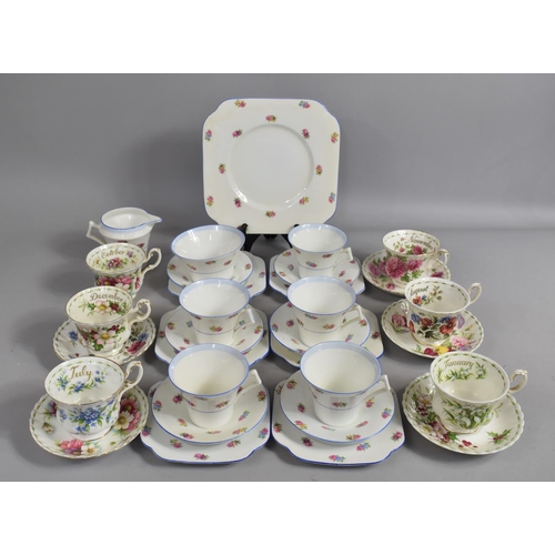 A Colclough Mid 20th Century Tea Set decorated with Blue and Garland ...