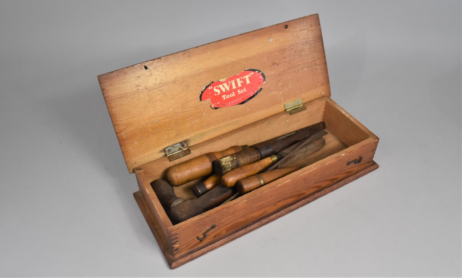A Vintage Swift Tool Box Containing Various Tools Etc