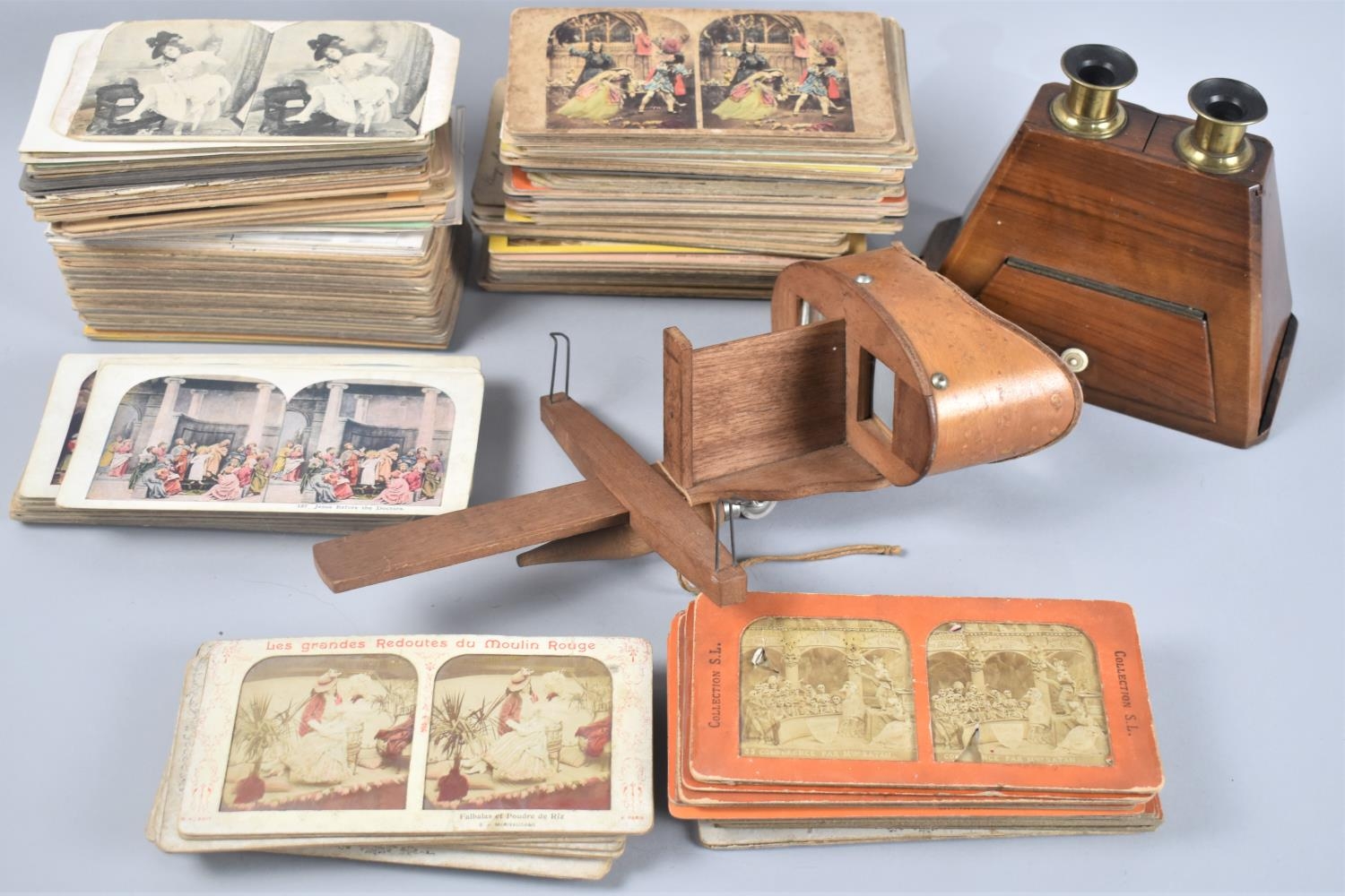 A Mid Victorian Early Brewster Type Stereoscopic Viewer together with ...