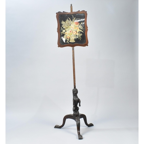 A Mid 19th Century Mahogany Pole Fire Screen with Silk Work Panel Set ...