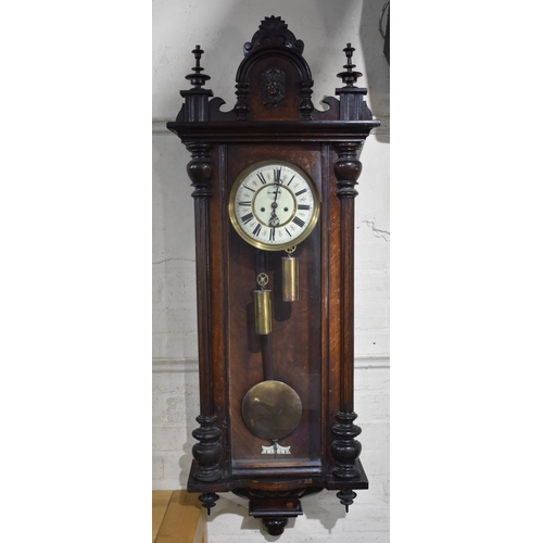 An Edwardian Two Weight Vienna Style Wall Clock with Eight Day Movement ...