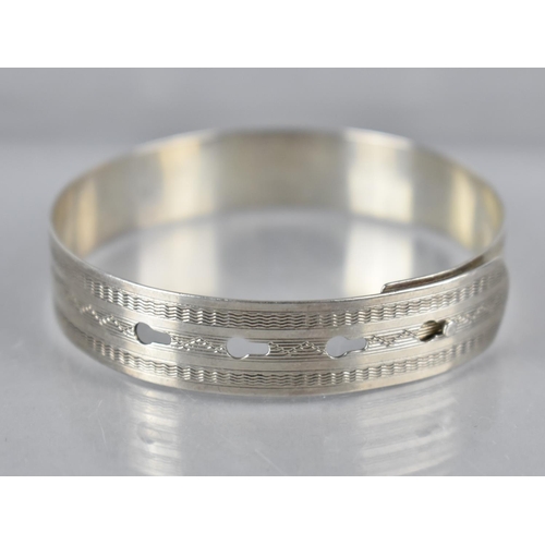 A Charles Horner Silver Adjustable Bangle with Engraved Engine Turned ...