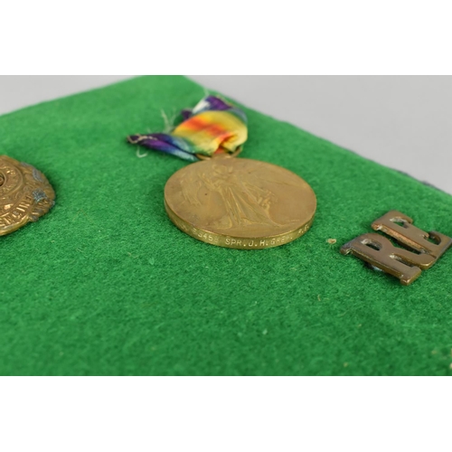 A Framed Royal Engineers Badge and Two WWI Medals Awarded to 63458 ...