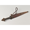 A Sudanese Tuareg Dagger with Animal Skin Handle and Scabbard, 28cms Long