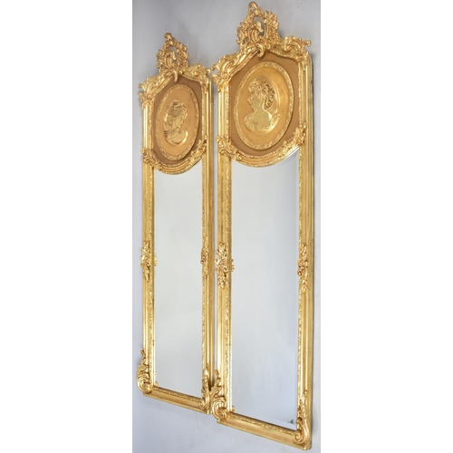 A Pair of Reproduction Louis XVI French Pier Mirrors with Portrait Bust ...