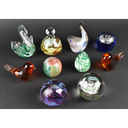 A Collection of Various Glass Paperweights to Include Examples by Mdina ...