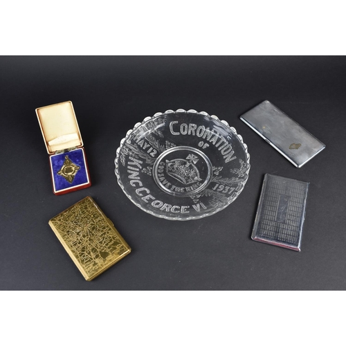 A Glass George VI Coronation Bowl, Three Mid 20th Century Cigarette ...