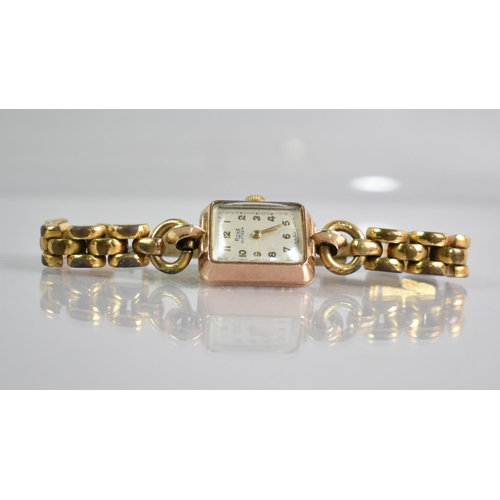 A 9ct Gold Cased Ladies Rone 15 Jewel Wrist Watch, Champagne Face with ...