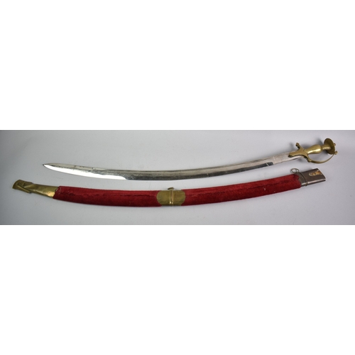 A Brass Handled Indian Curved Blade Sikh Sword, Red Velvet Covered ...