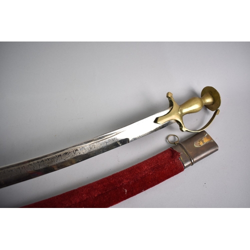 A Brass Handled Indian Curved Blade Sikh Sword, Red Velvet Covered ...