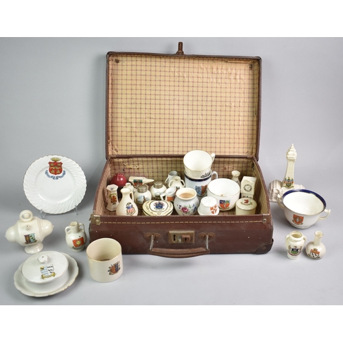 A Vintage Document Case Containing Crested Ware Items