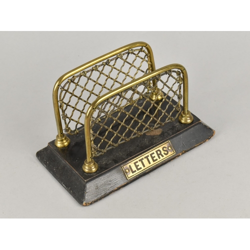 A Late Victorian Brass Desktop Letter Rack on Ebonised Plinth Base ...