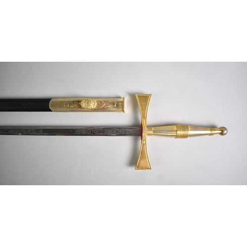 A Masonic Ceremonial Sword with Gilt Handle and Engraved Blade