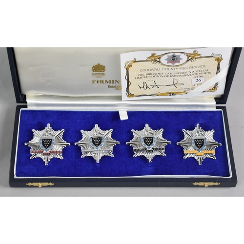 A Cased Set of Cornwall County Fire Brigade Cap Badges, 1948-1998 ...