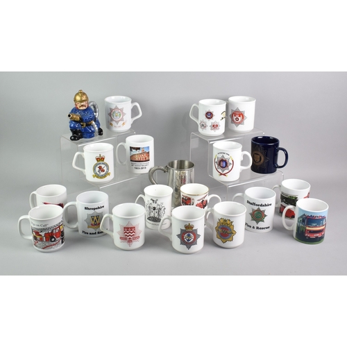 A Collection of Various Commemorative Fire Service Mugs and a Novelty ...