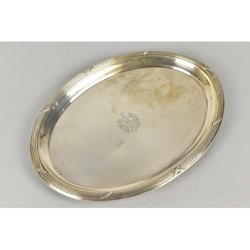 An Oval German 800 Silver Tray with Engraved Crest for Familie Rabe Von ...