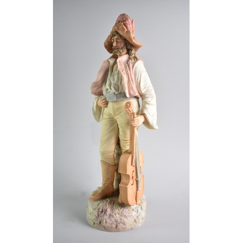 A Cold Painted Bisque Figure of a Cello Player, neck of Cello AF, 41cm high