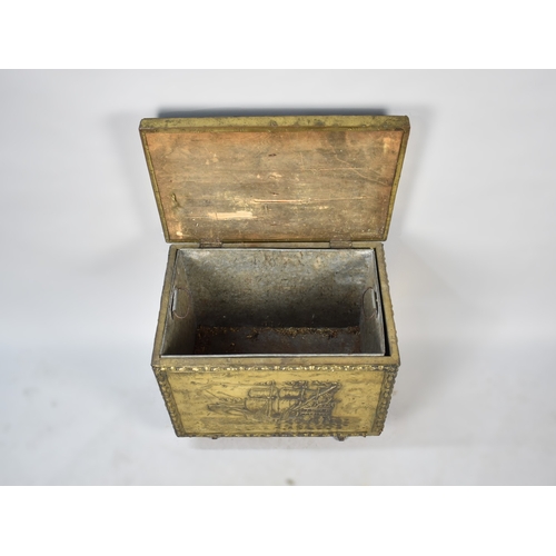 A Brass Cased Log/Coal Box with Arched Hinged Lid, 53cms Wide