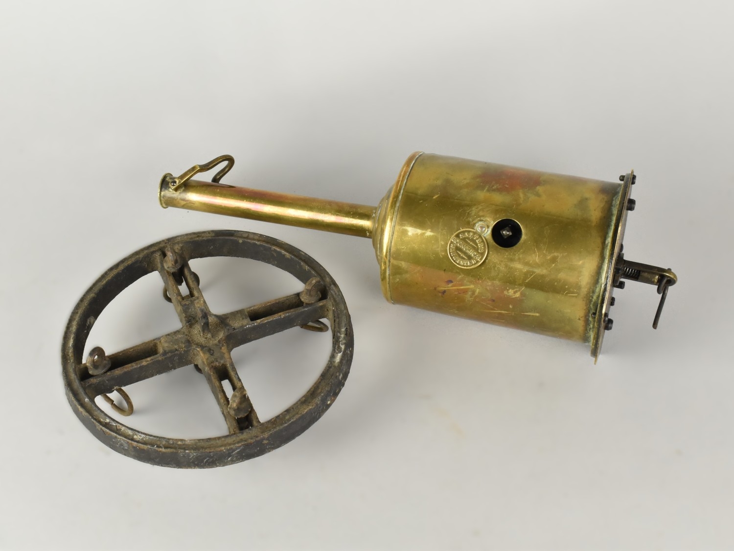 A Late Victorian Brass Cased Clockwork Meat Jack with Wheel