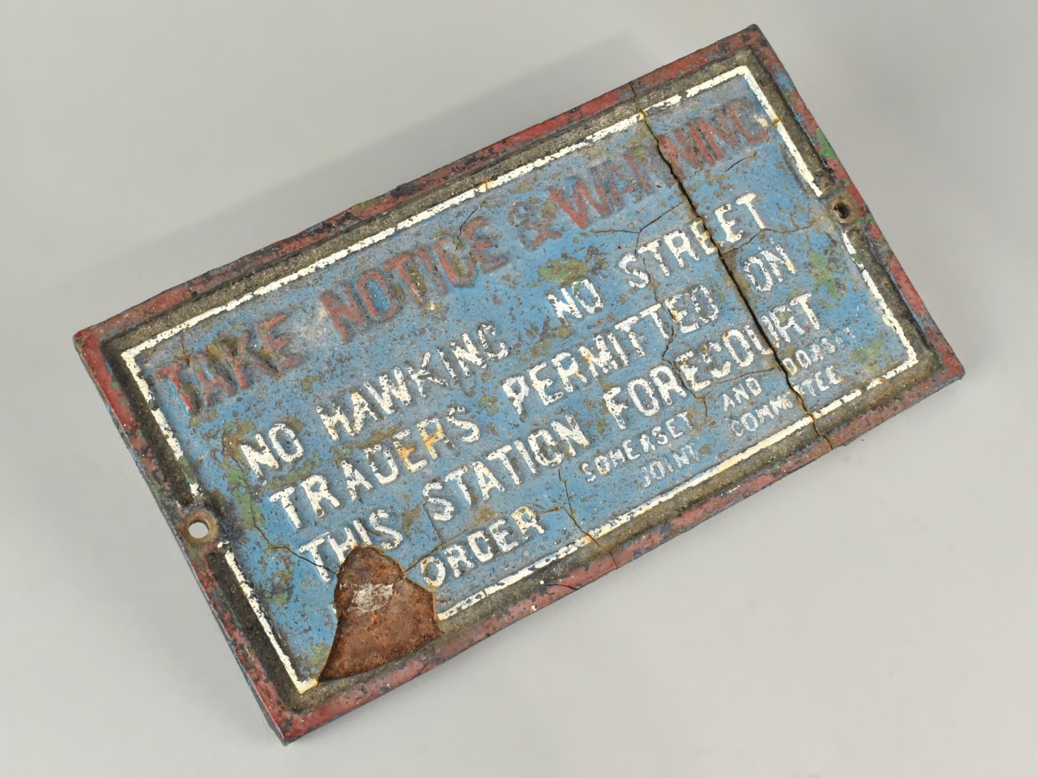 A Cast Iron Cold Painted Street Sign, 'Take Notice & Warning, No ...