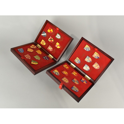 Two Boxed Sets of Enamelled Heraldic Shields 'The Kings and Queens of ...