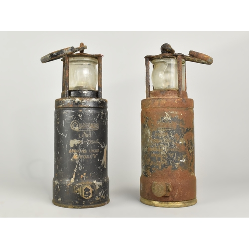Two Vintage Oldham Miners Safety Lamps Type S, 28cms High
