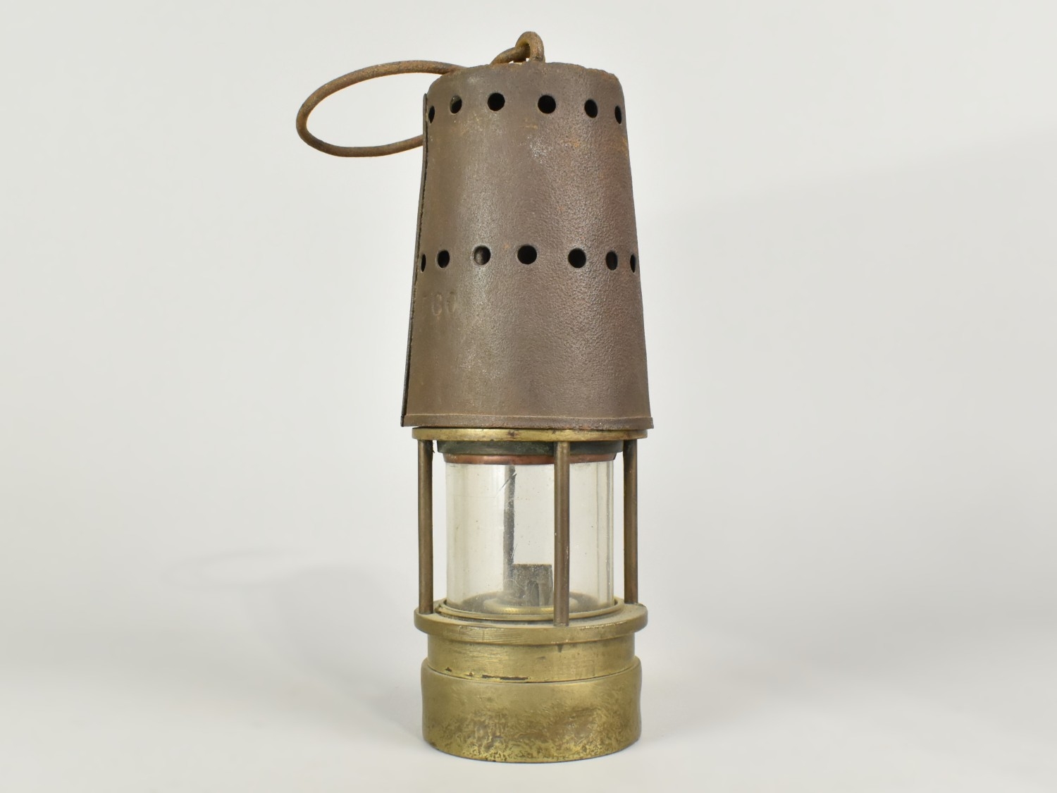 A Vintage Brass and Iron Miners Safety Lamp, 25cms High