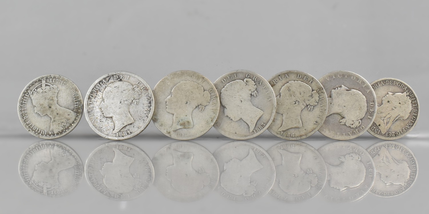 A Collection of Victorian Silver Coins to Comprise Five Young Head Half ...