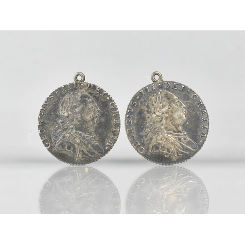 Two George III Silver Sixpence Coins, both with Loop Mounts