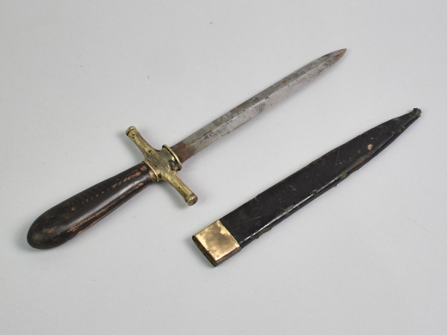 An Italian Wooden Handled Dagger with Brass Guard and Brass Mounted ...
