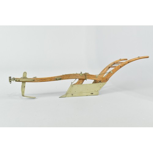 A Detailed Wooden and Metal Model of a Horse Drawn Plough, 42cms Long