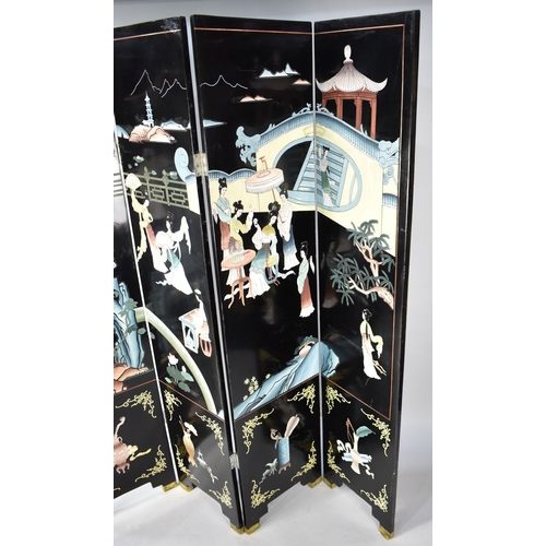 A Modern Lacquered Chinese Four Panel Modesty Screen, Each Panel 40cms ...
