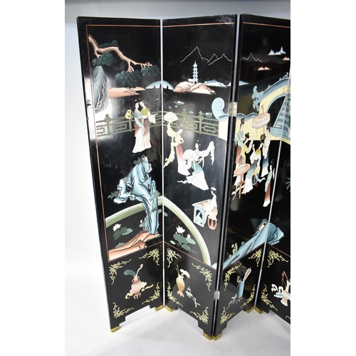 A Modern Lacquered Chinese Four Panel Modesty Screen, Each Panel 40cms ...