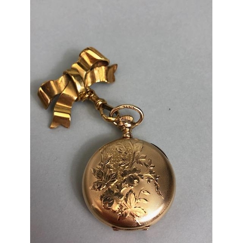 14ct Gold Ladies Fob Watch by USA maker Waltham with white dial and ...